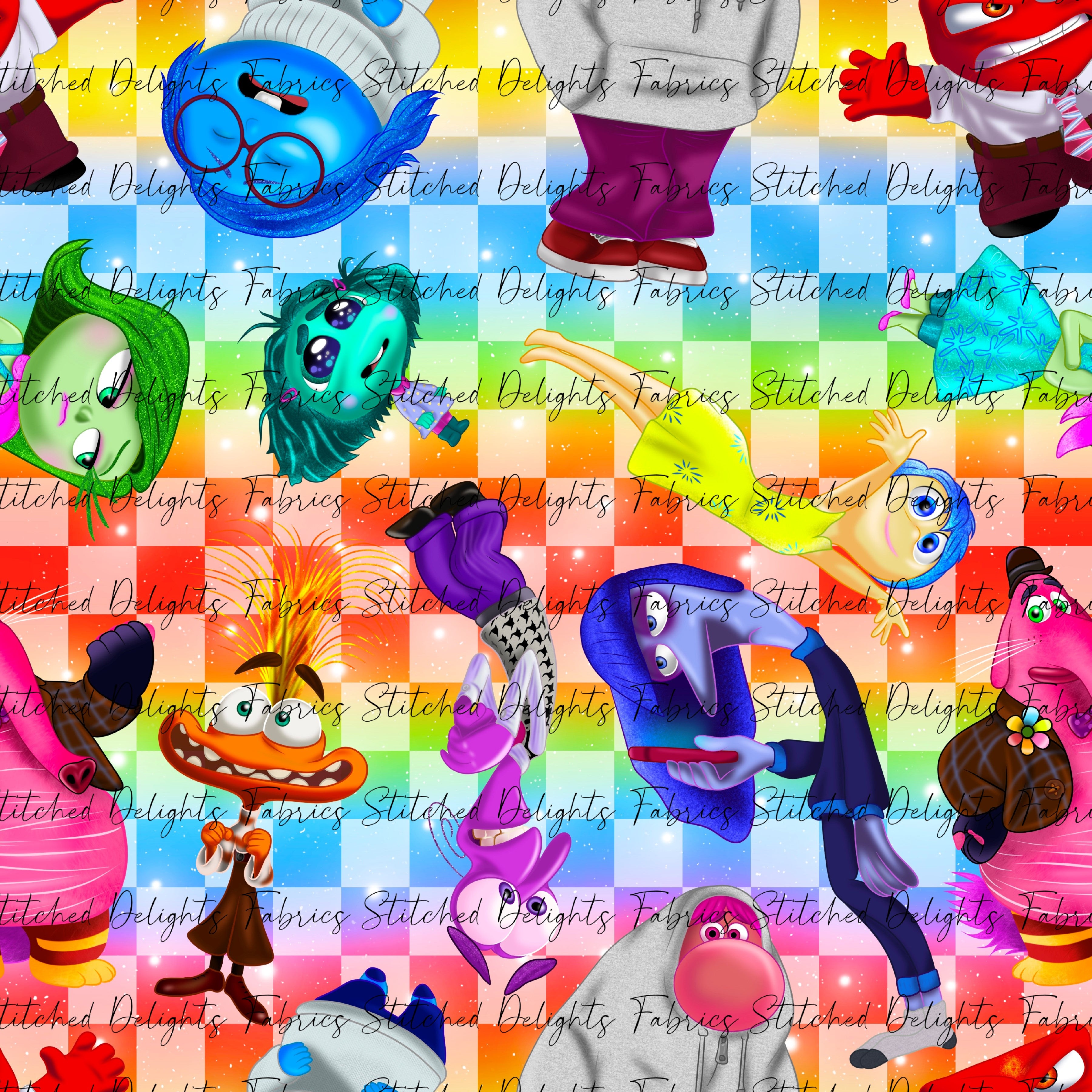 Inside Out 2 Rainbow Checkers – Stitched Delights Fabrics